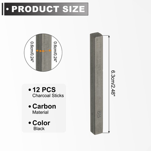 Compressed Charcoal Sticks, 12 Pack 8B Grade Art Supplies Sketch Stick ...