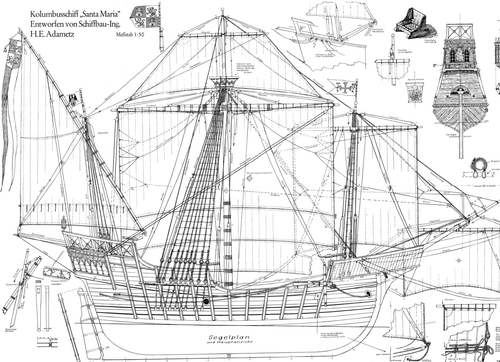 Christopher Columbus Nao Santa Maria ship model plans Printed 36in x ...
