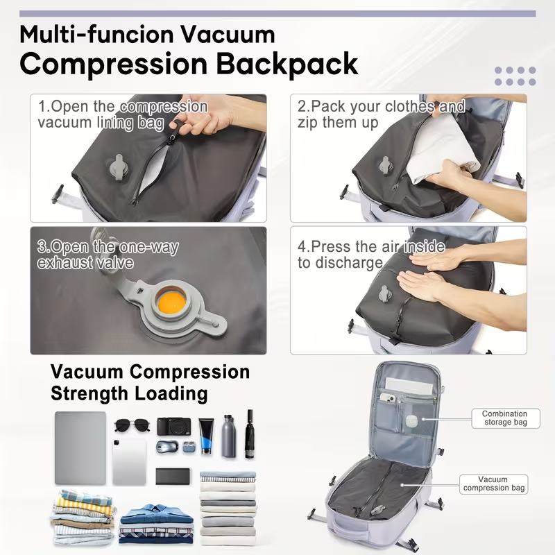 Vacuum Compression Travel Backpack, Grey-pink or Taupe Brown TOP ...