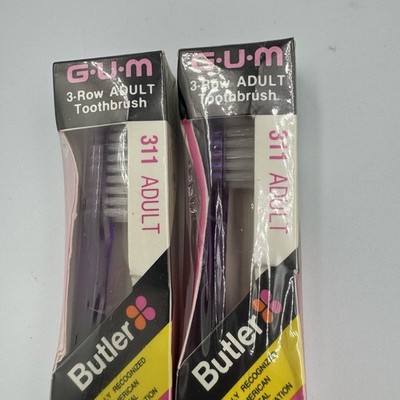 Butler GUM 311 Purple 3 Row Toothbrush Soft Bristle Velvet Tip Lot of 2 ...