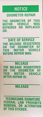ODOMETER MILEAGE CHANGE LABEL Sticker Notice Speedometer Cluster ...