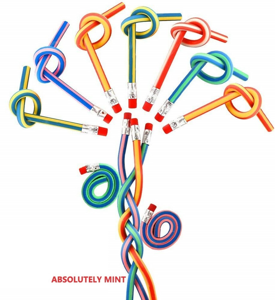 20 x Soft Flexible Bendy Pencils Smile Erasers Magic Bend Kids Children ...