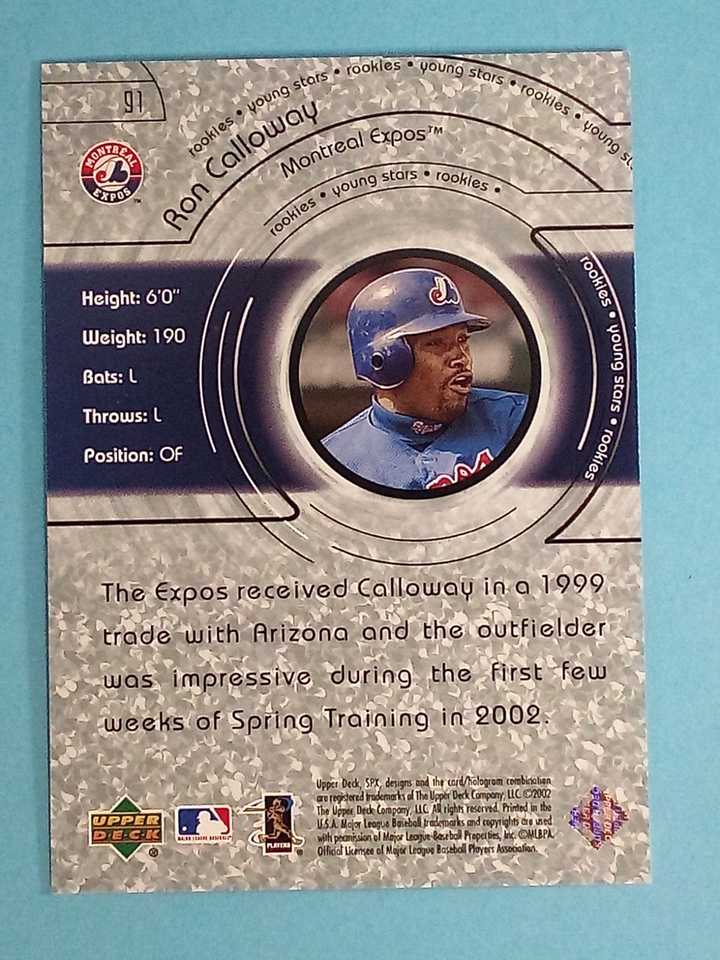 2002 Upper Deck SPx "Young Stars" RC Ron Calloway Montreal Expos #91P ...