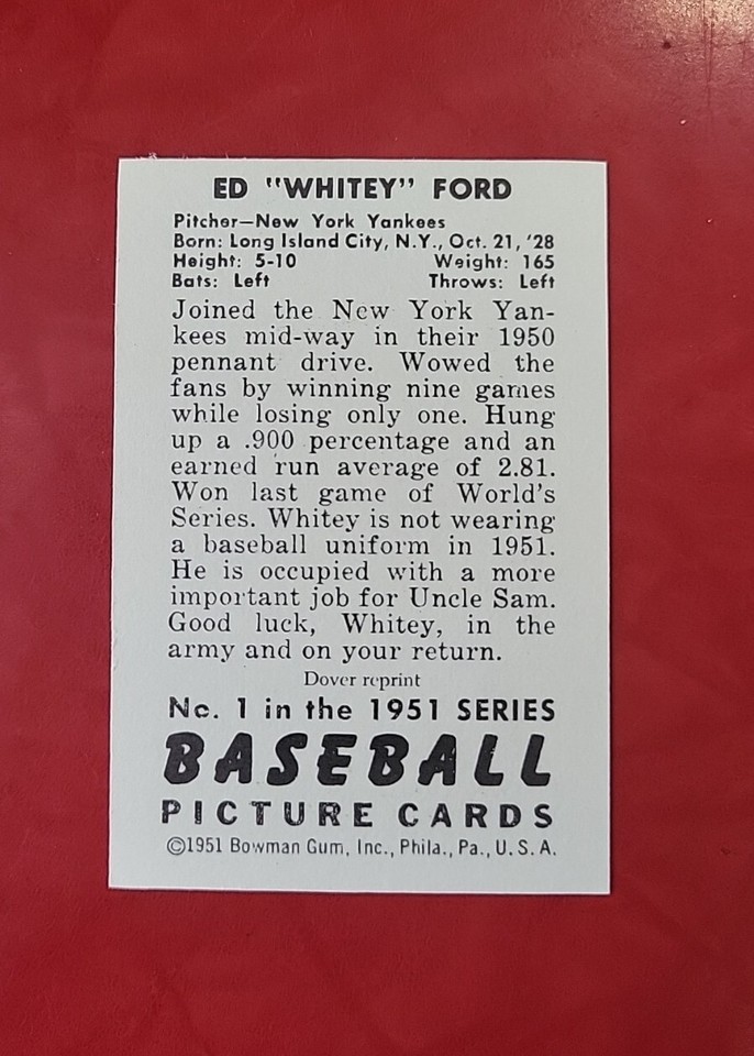 1951 Bowman Ed Whitey Ford Dover Reprint Rookie Card #1, Low Shipping ...