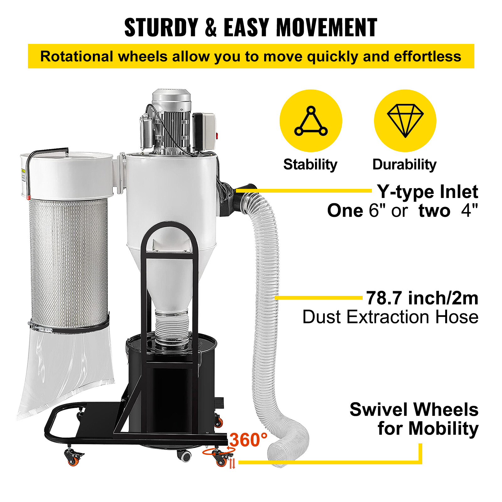 VEVOR Cyclone Dust Collector Woodworking Dust Collector 2HP 220V w ...