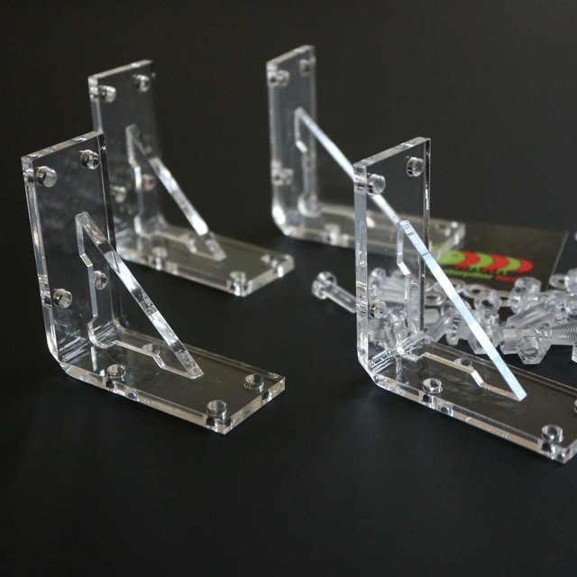 4x V4, 5mm thick, Reinforced Angled L Brackets, Clear Acrylic + 40x M5 ...