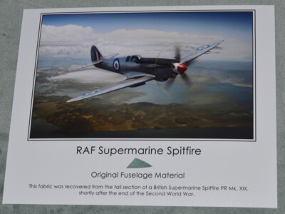 WWII RAF Supermarine Spitfire Aircraft Flown Fabric Canvas Linen ...
