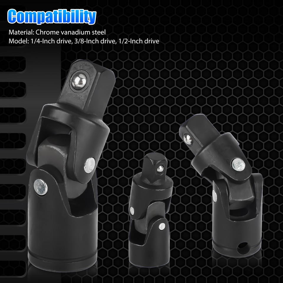 3Pcs Impact Universal Joint Socket Swivel Set 1/4" 3/8" 1/2" Drive ...