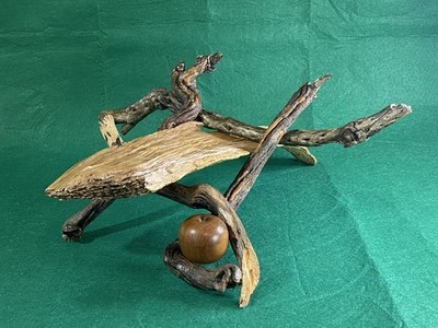 Double Sided Wood Art Treen Sculpture with Small Wooden Apple Shaped ...