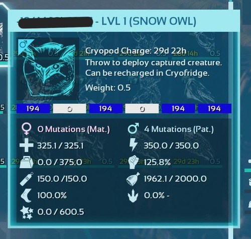 ARK ASA PVE OFFICIAL PAIR CLONE SNOW OWL #194 LVL01 EXTINCTION PC/XBOX ...