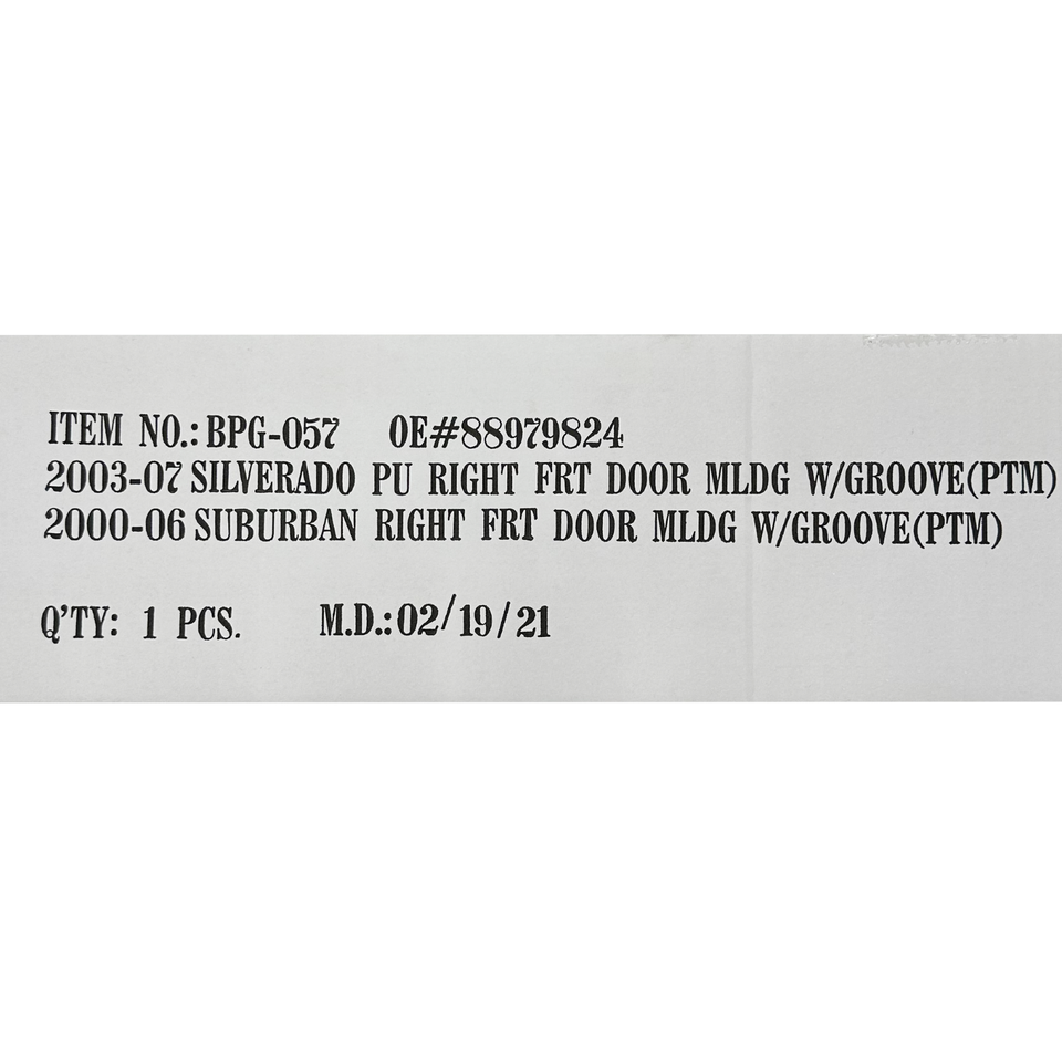 Front Passenger Side Door Molding For 2003-2007 Chevy Silverado GROOVE ...
