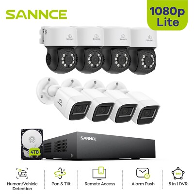 SANNCE 8CH DVR 1080P Pan&Tilt CCTV Security Camera System Human ...