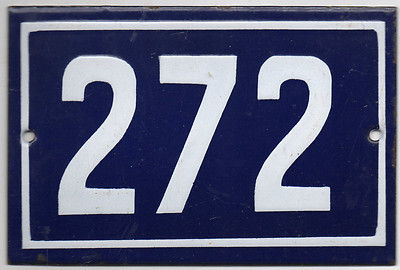 Old blue French house number 272 door gate plate plaque enamel steel ...