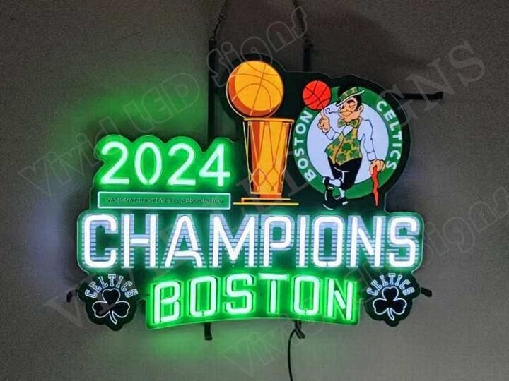 Boston Celtics 2024 Champions 24"x19" Vivid LED Neon Sign Light Lamp ...
