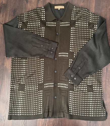 SilverSilk Shirt Mens Brown Knit Front Rockabilly Button Up Retro 3X ...