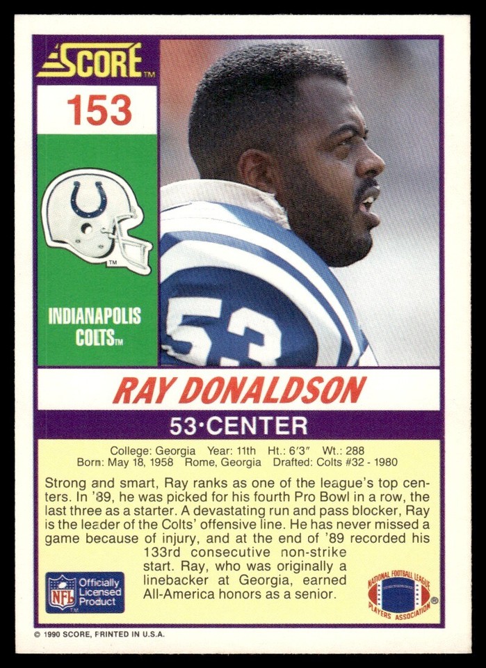 1990 Score Ray Donaldson Indianapolis Colts #153 | eBay