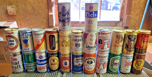 Lot Of 24 Vintage EMPTY Beer Cans Steel Aluminum Genesee, Reingold, etc ...