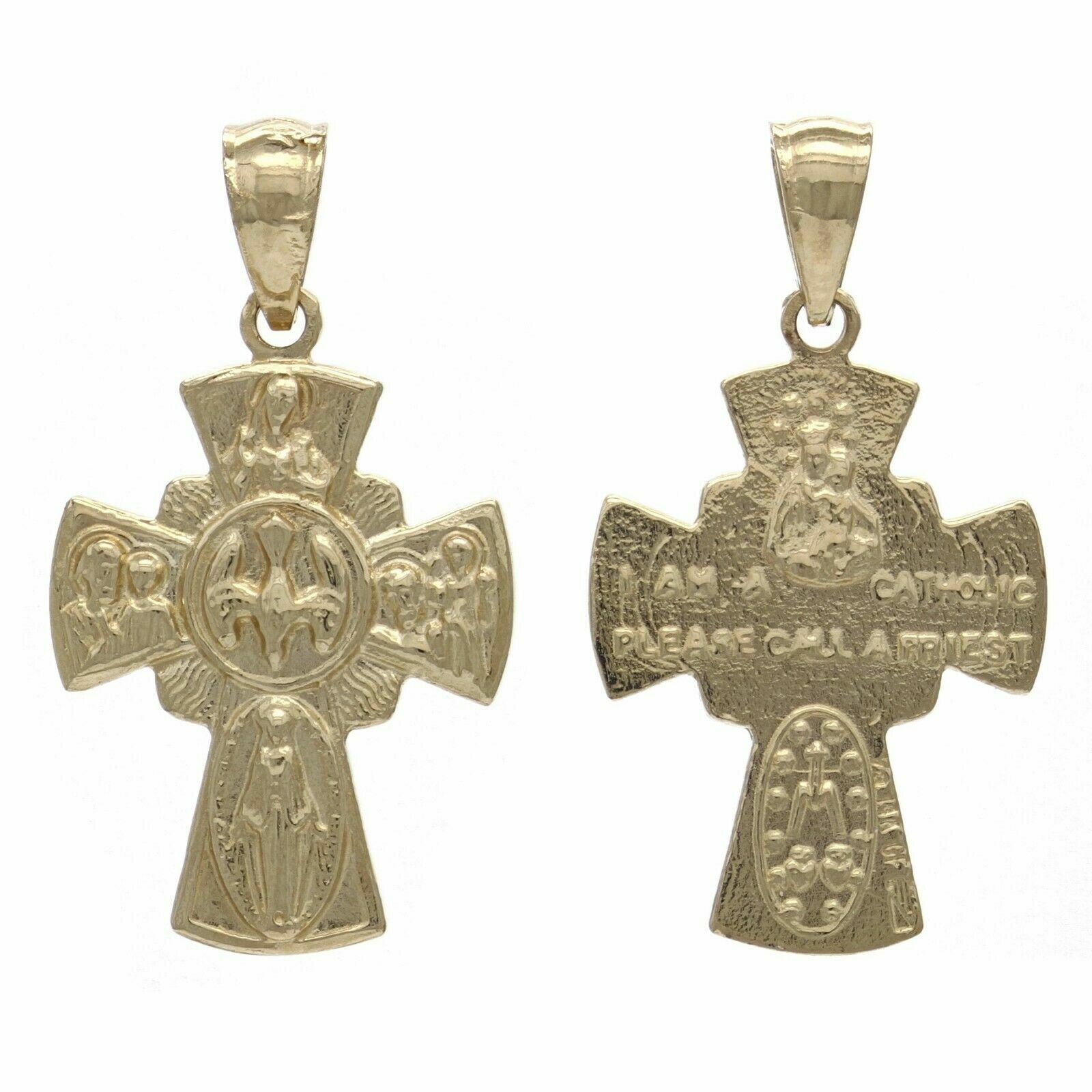14k Yellow Gold Four Way Cross Holy Spirit Scapular Charm Pendant 3.1 ...