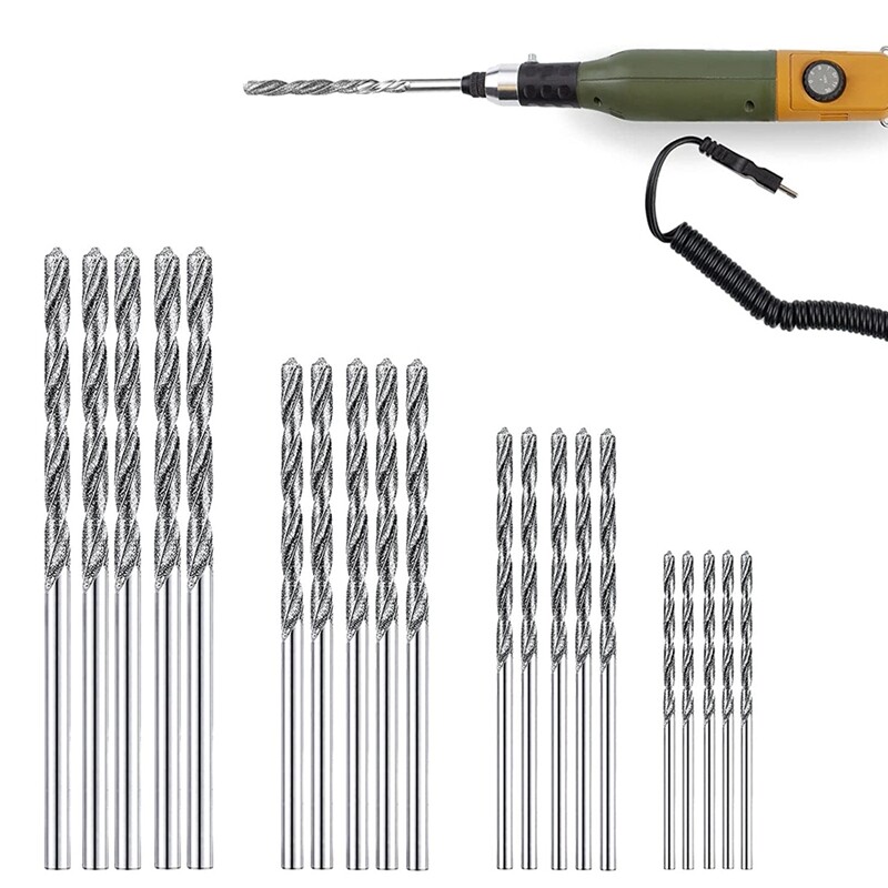 Diamond Drill Bit Set 20 Pieces 4 Sizes 1mm 1.5mm 2mm 2.5mm Twist Tip ...