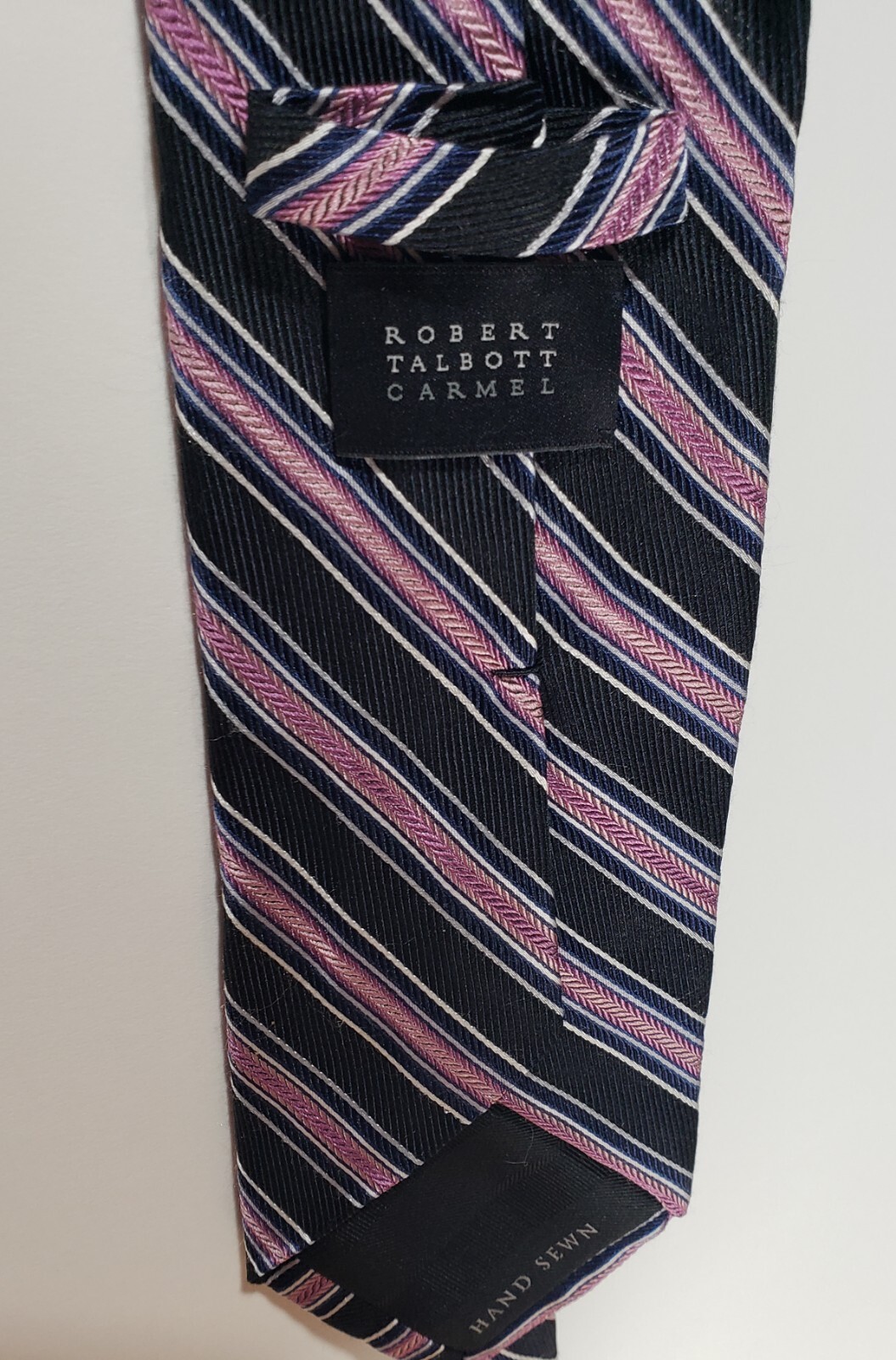 Mens Robert Talbott Carmel Hand Sewn Black Purple Striped Tie 100% Silk ...