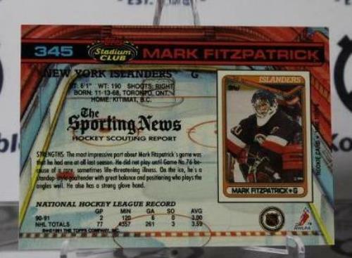 MARK FITZPATRICK # 345 TOPPS STADIUM CLUB 1991-92 HOCKEY NHL GOALTENDER ...