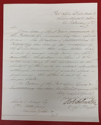 Robert Johnson, Asst. Postmaster General, 1841 Handwritten Letter to ...