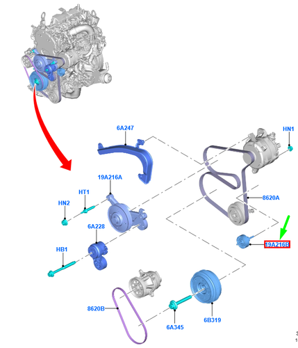 FORD RANGER T6 MK1 Tension Pulley Kit 2212859 JB3Q-19A216-AA NEW ...