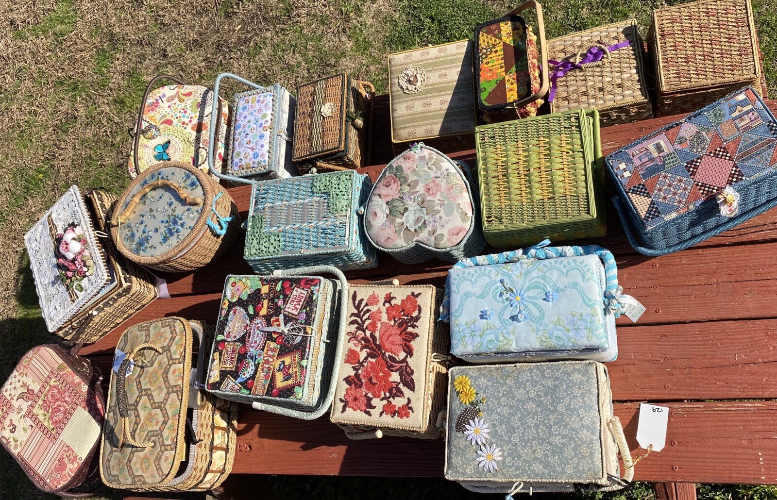 Large Wicker Sewing Basket Notions Keepsake Kit Vintage Granny Chic ...