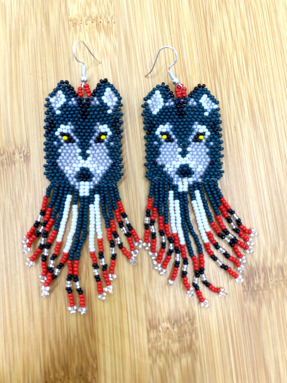 Handmade Beaded Green Wolf Seed Bead Big Earrings | eBay