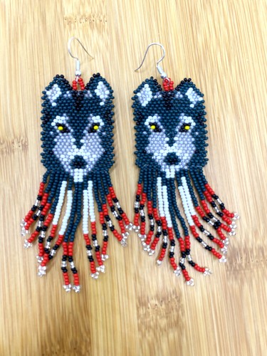 Handmade Beaded Green Wolf Seed Bead Big Earrings | eBay