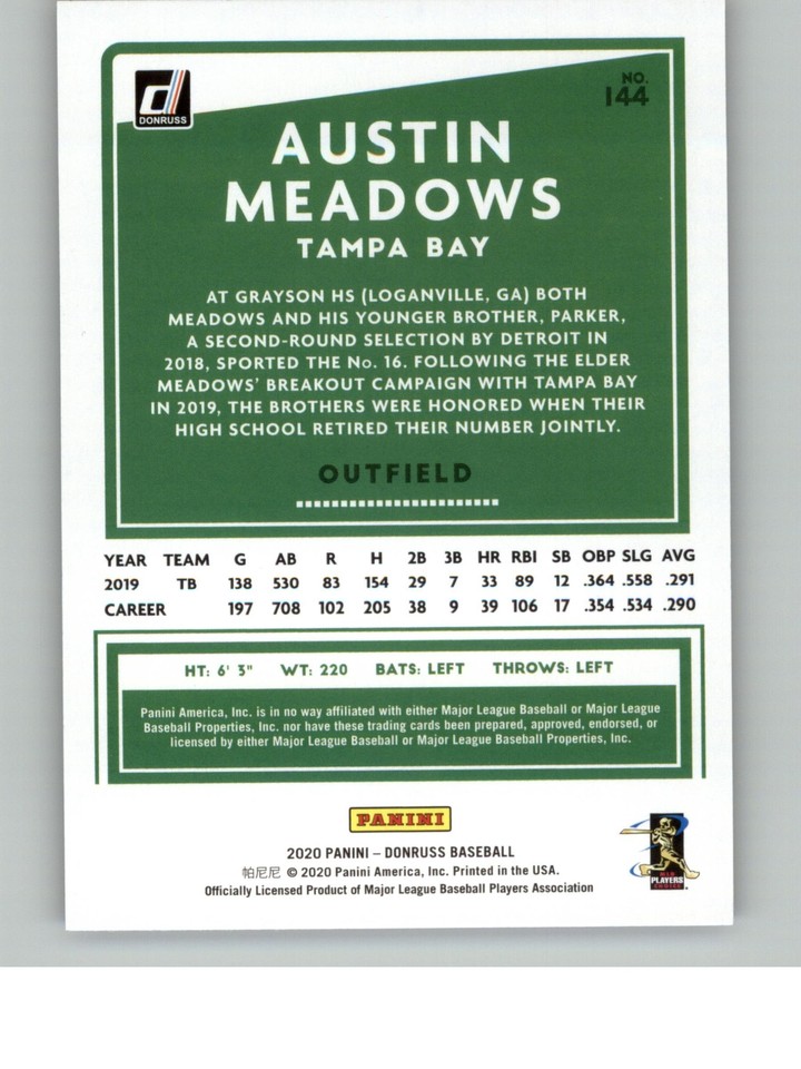 2020 Donruss Austin Meadows 144 Tampa Bay Rays Holo Red | eBay