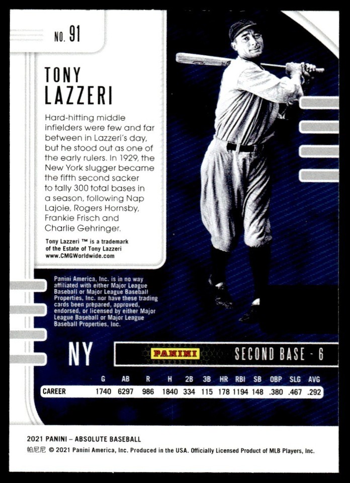 2021 Panini Absolute Tony Lazzeri #91 | eBay