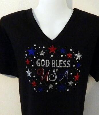 GOD BLESS USA - Rhinestone Embellished tee shirt - NWT- Made to Order ...