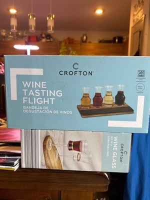 Wine Tasting Flight Set 4 Crofton Wine Glasses Wooden Board w/Chalk ...