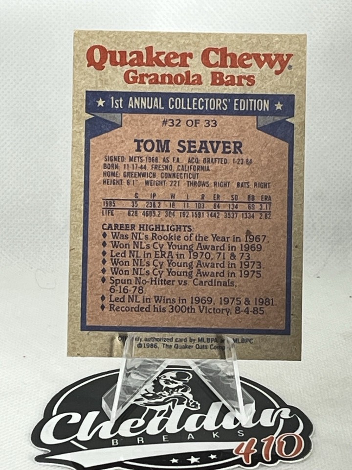 1986 Topps Quaker Tom Seaver Baseball Card #32 NM-Mint | eBay UK