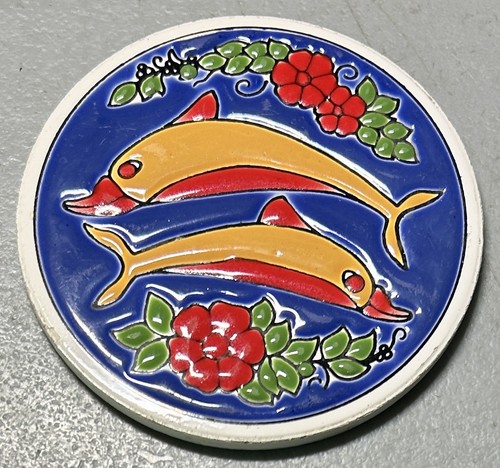 VTG Knossos Katsidoniotis Hand Painted Greek Ceramic Tile Coaster Fish ...
