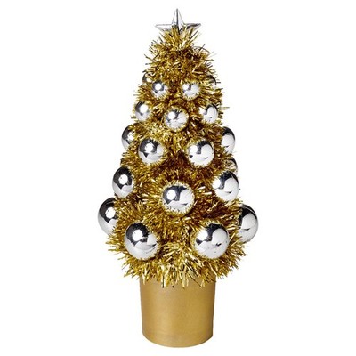 Mini Tinsel Christmas Tree with Baubles 21cm Decoration - Gold | eBay ...