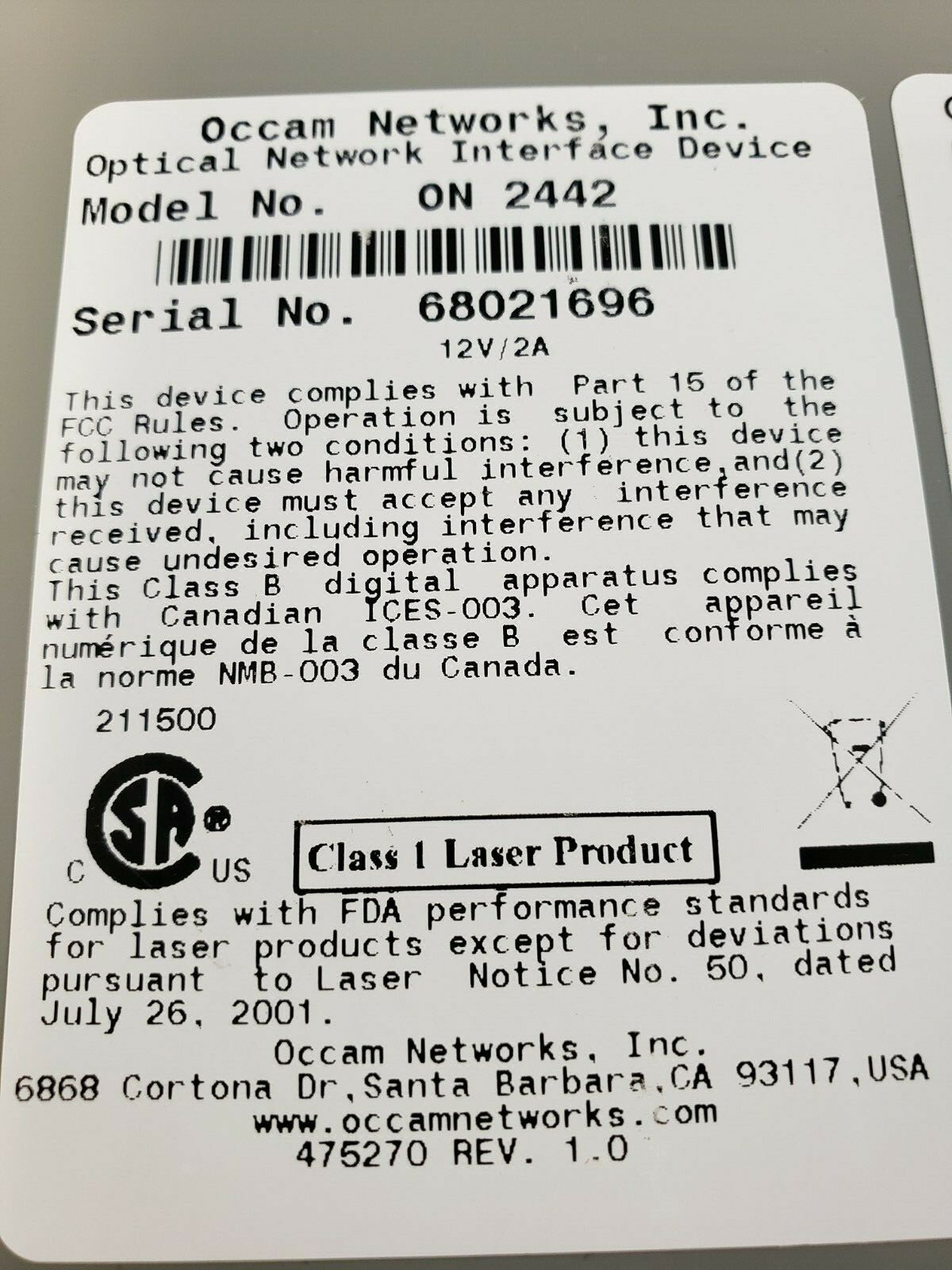 Occam 2442 Optical Network Terminal GPON ONT ON2442 | eBay