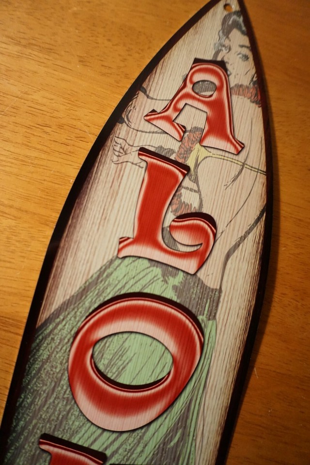 ALOHA Hula Dancer Surfboard Sign Retro Luau Tiki Bar Coastal Beach ...