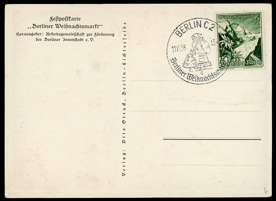 Nazi German Postcard 1938 Berlin Christmas Market Santa Berlinerdom ...