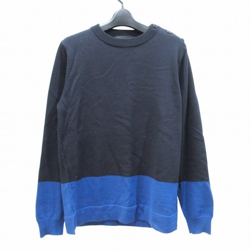 Blue Work Men's Bicolor Wool Shoulder Button Sweater Black & Blue, Size S | eBay