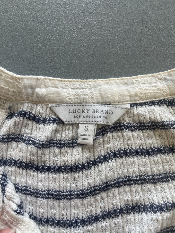 Lucky Brand Blue White Knit Woven Short Sleeve Women’s Top Size Small ...