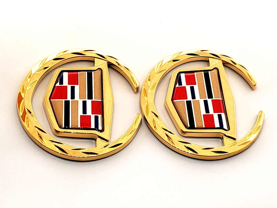 NEW CADILLAC GOLD CREST WREATH EMBLEM SET SAIL PANEL TOP E&G VOUGE | eBay