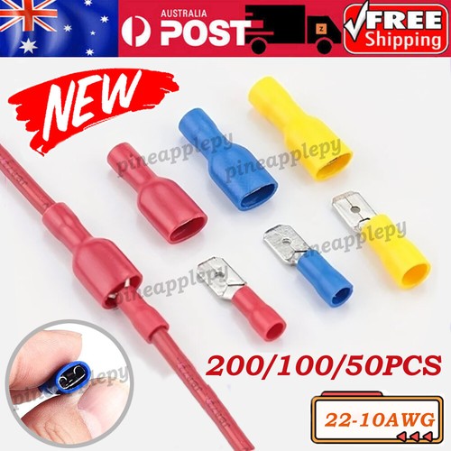 200PCS Assorted Insulated Spade Electrical Wire Connector Splice Crimp ...