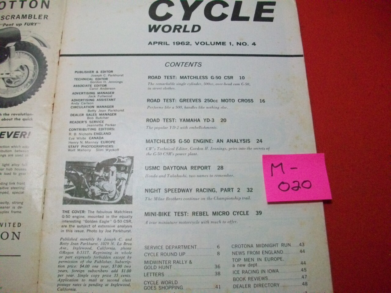 VINTAGE CYCLE WORLD MOTORCYCLE MAGAZINE RARE COLLECTIBLE APR 1962 VOL ...