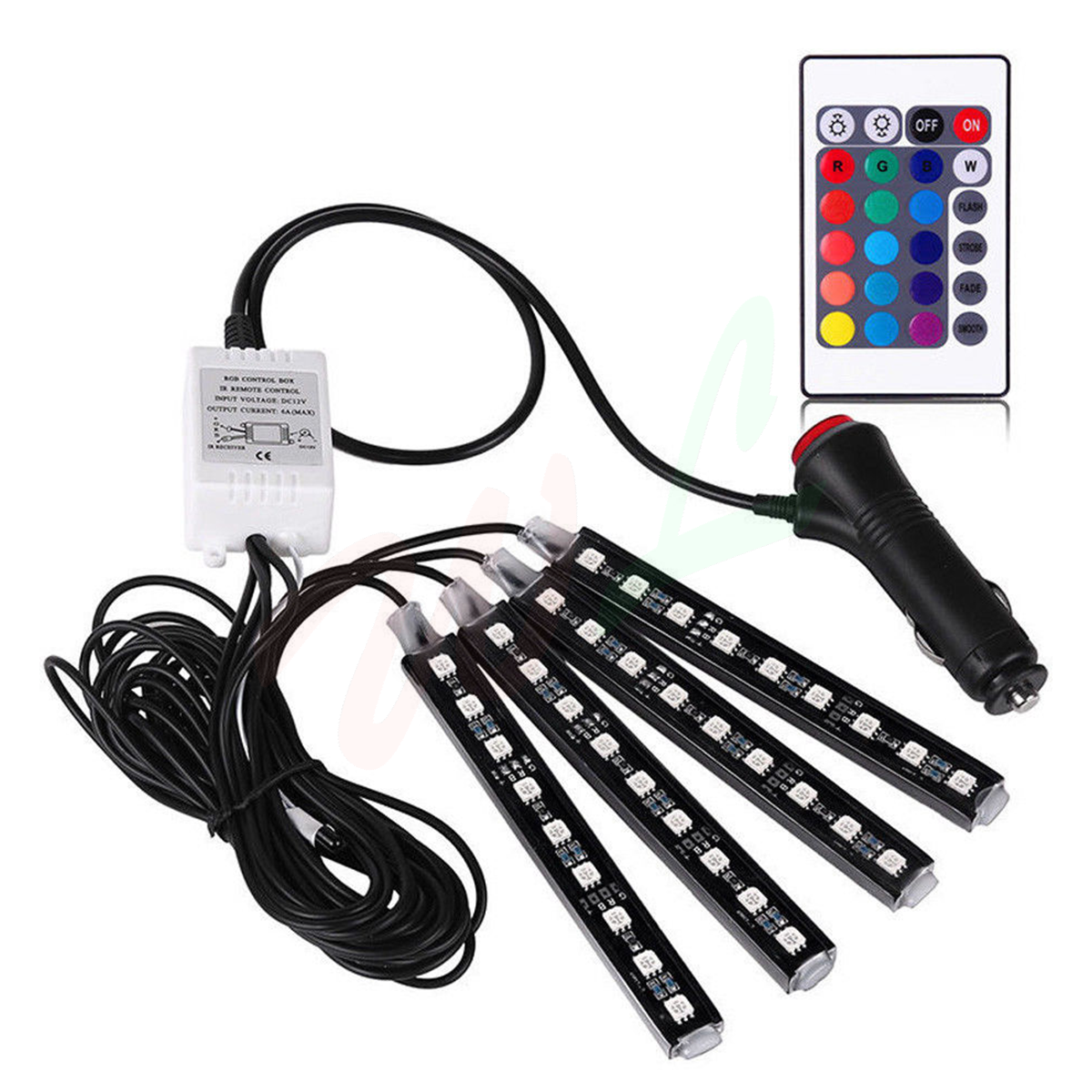 4x LED RGB Under Car Tube Glow Underglow Underbody System Neon Strip ...