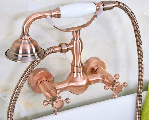 Red Copper Wall Mount Bathroom Shower Faucet Set Mixer Tap With Hand ...