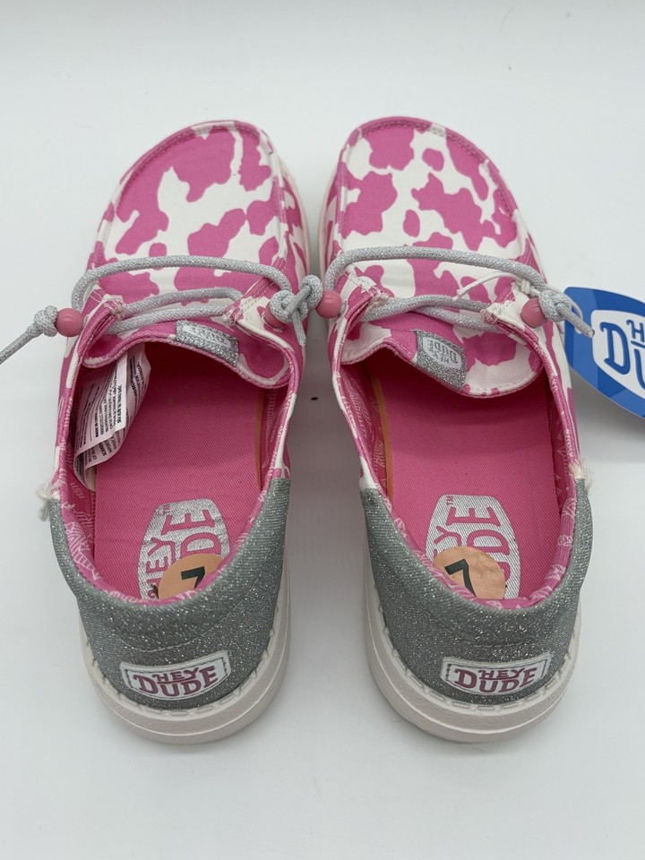 Hey Dude Wendy Funk Cowgirl Bling Pink Cow Silver Shoes Slip On Womens ...