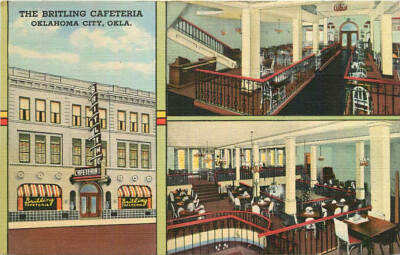 Linen Postcard 3 Views The Britling Cafeteria, Oklahoma City, Oklahoma ...