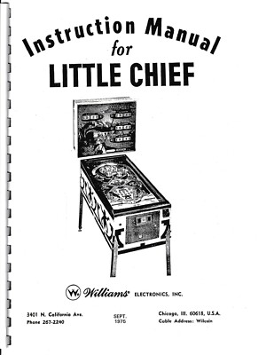 WILLIAMS 1975 LITTLE CHIEF PINBALL MACHINE MANUAL - NEW! | eBay